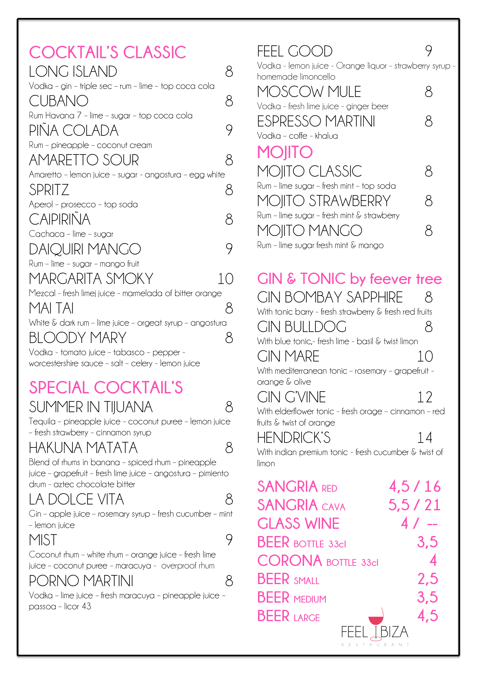 La Carta - Feel Restaurant Ibiza