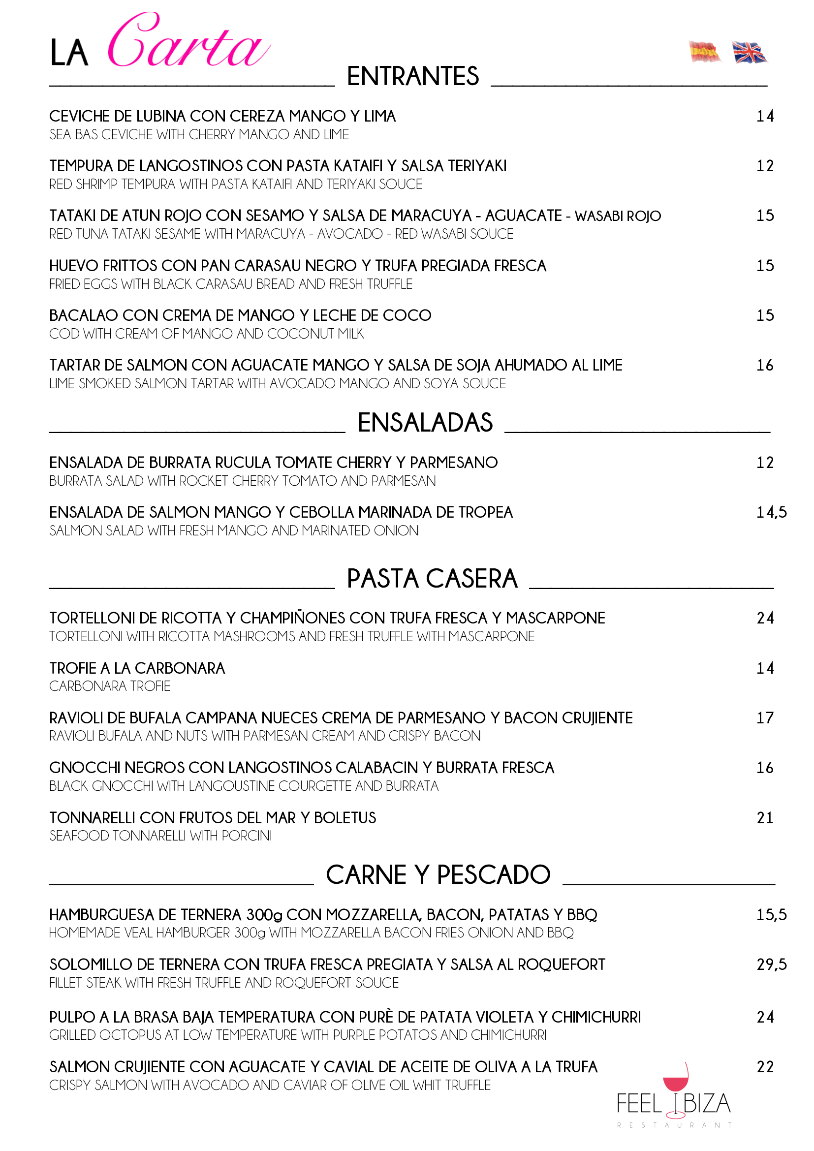 La Carta - Feel Restaurant Ibiza