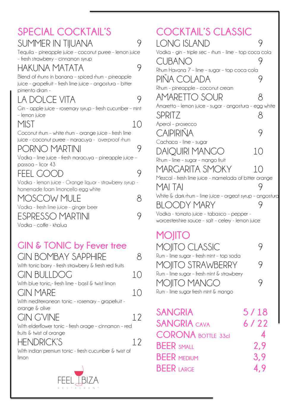 Menu - Feel Restaurant Ibiza