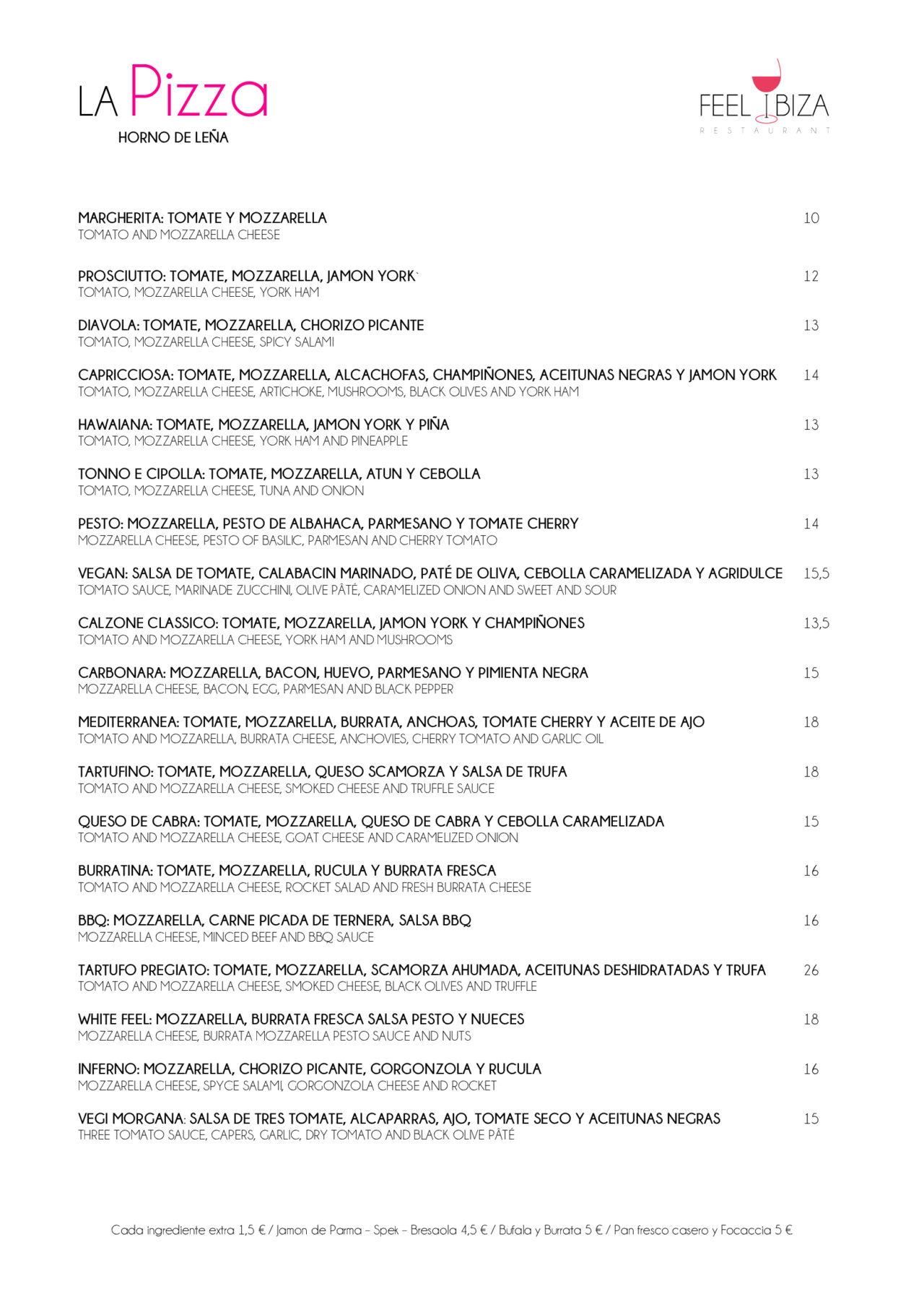 Menu - Feel Restaurant Ibiza